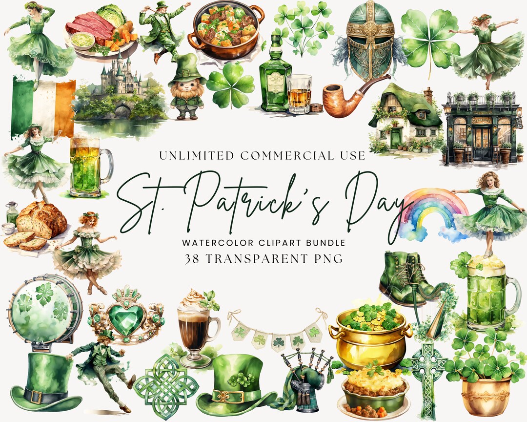 Watercolor St. Patrick's Day Clipart | Clover Clipart | Pot of Gold ...