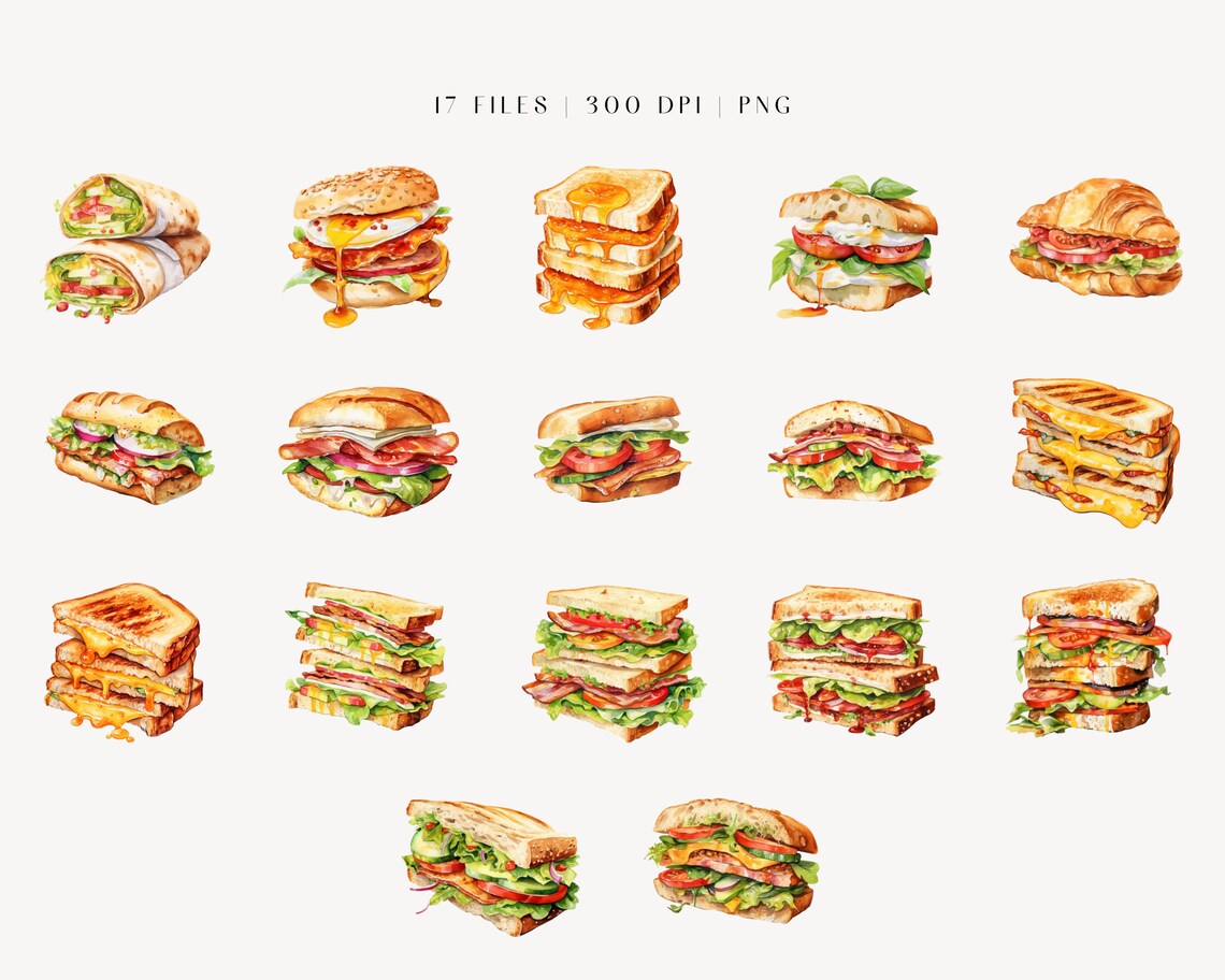 Watercolor Sandwiches Clipart Bundle | Breakfast Sandwich, Marmalade ...