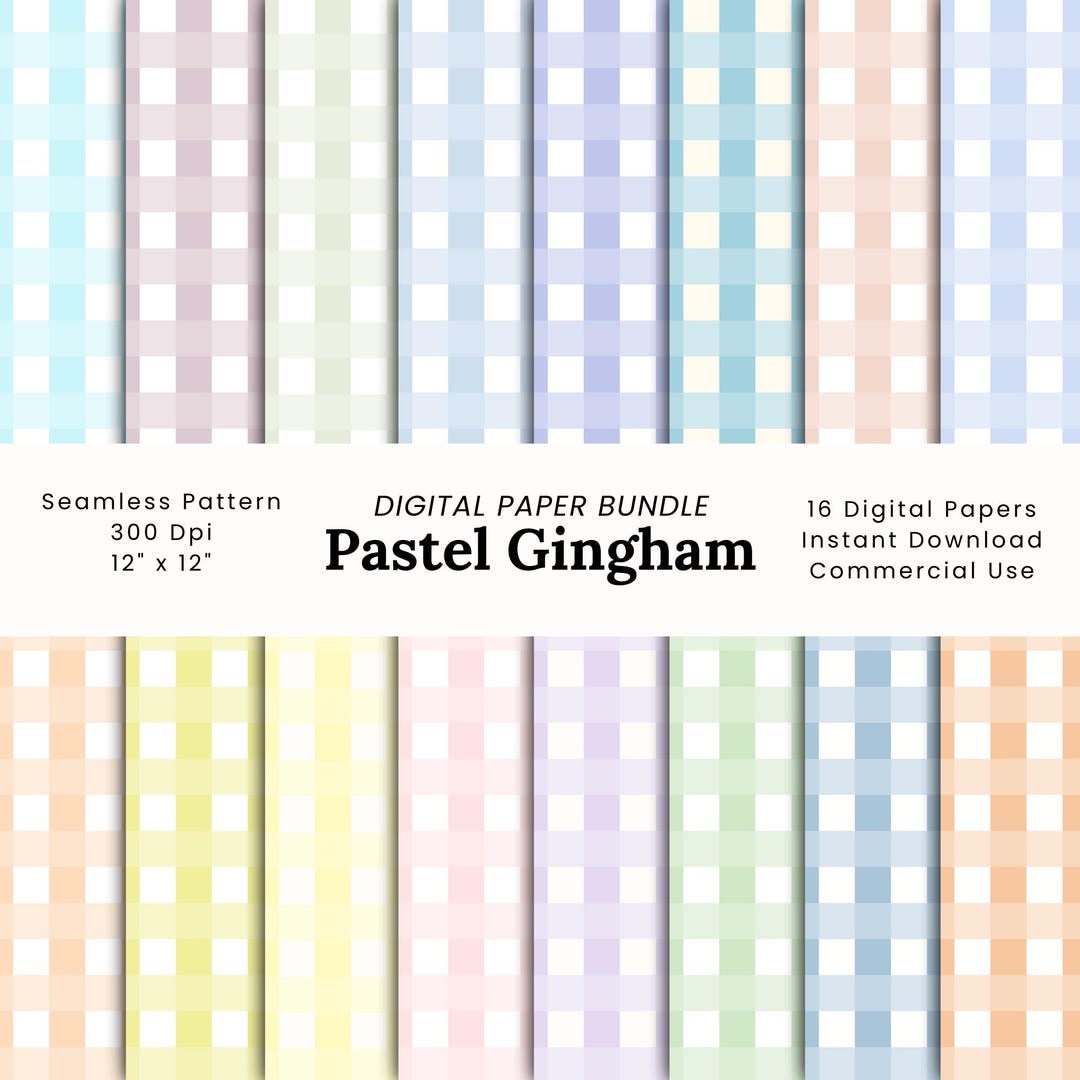 Pastel Gingham Digital Paper Pack | Seamless Pattern | 12x12" Scrapbook ...