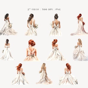 Bride Back View Watercolor Clipart | Wedding Clipart, Bride Clipart ...