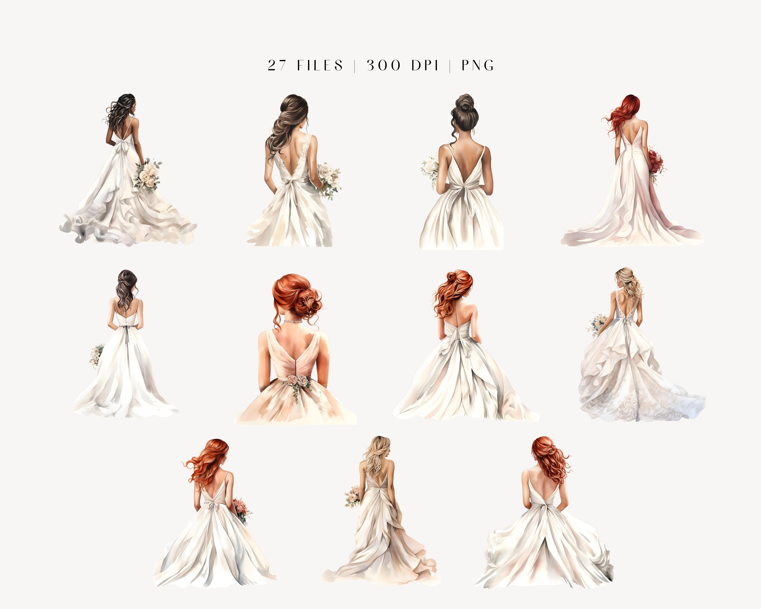 Bride Back View Watercolor Clipart Wedding Clipart, Bride Clipart ...