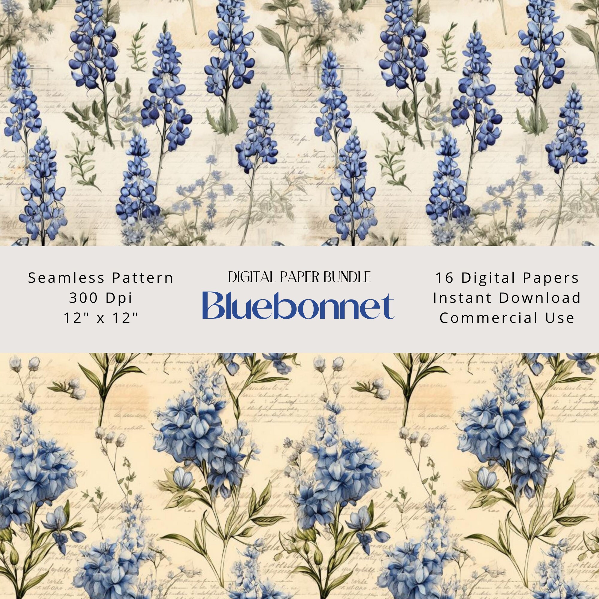 Bluebonnet Digital Paper Seamless | Vintage Watercolor Scrapbook Paper ...