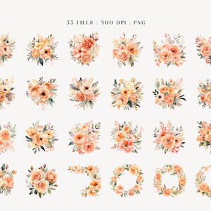 Peach Floral Watercolor Clipart | Peach Floral Bouquet, Wedding ...