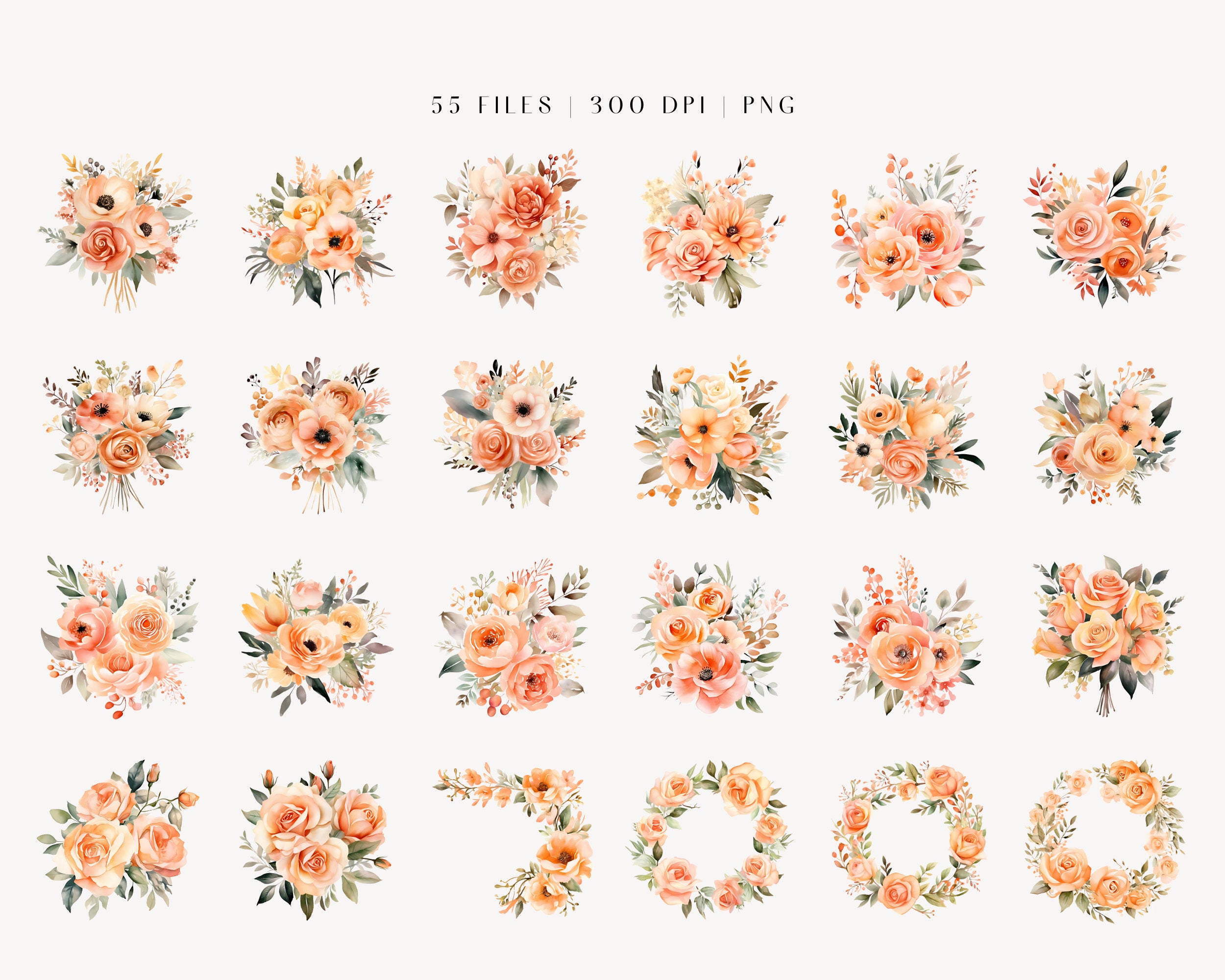 Peach Floral Watercolor Clipart Peach Floral Bouquet, Wedding ...