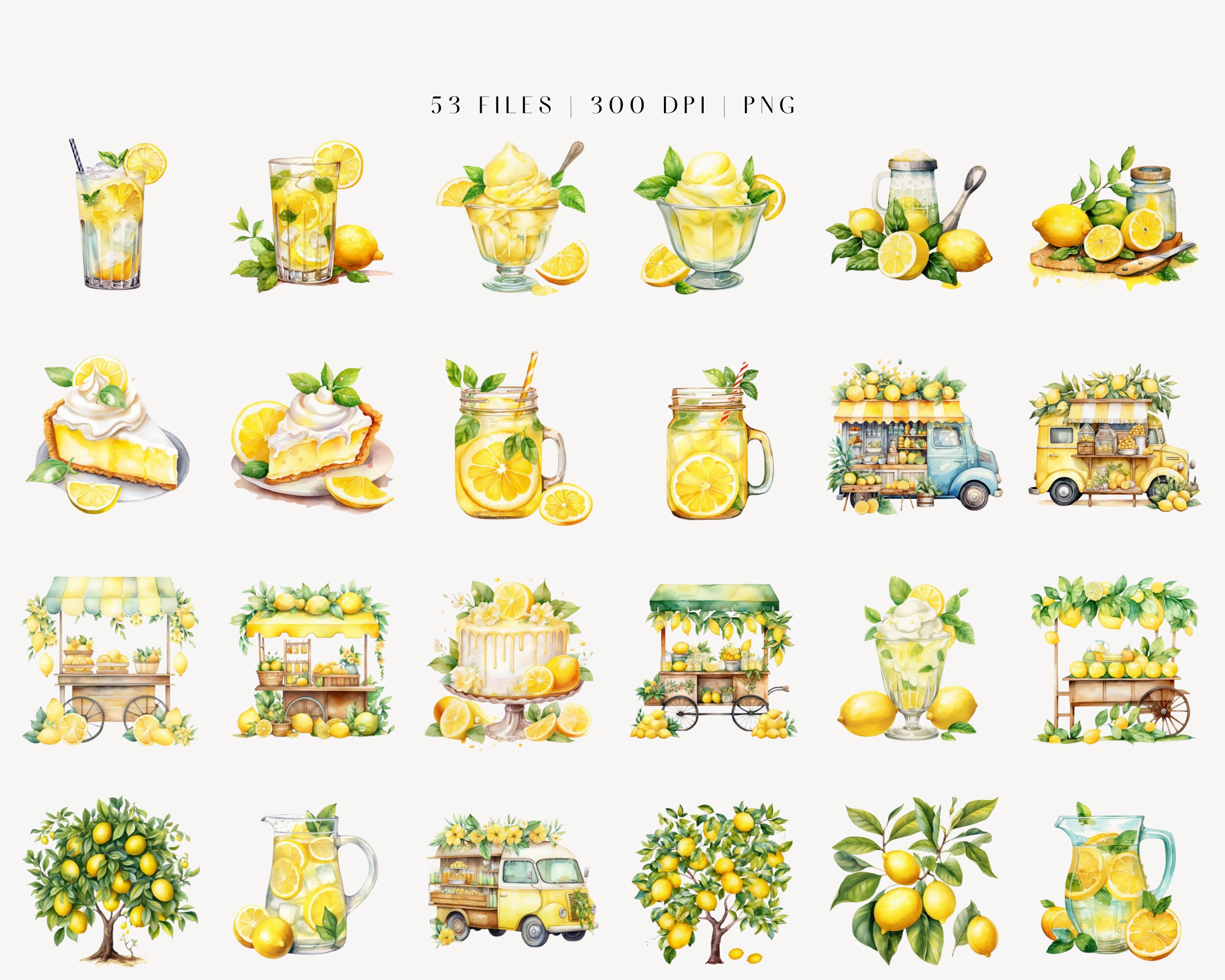 Watercolor Lemon Clipart Bundle | Lemon Cake, Lemon Print, Lemonade ...