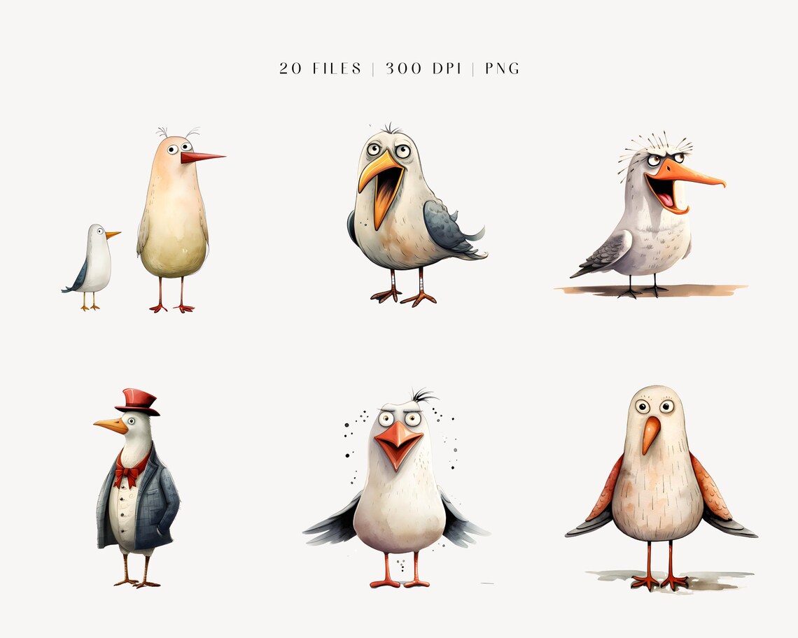 Quirky Seagull Watercolor Clipart | Playful Seagull Art | Seagull ...