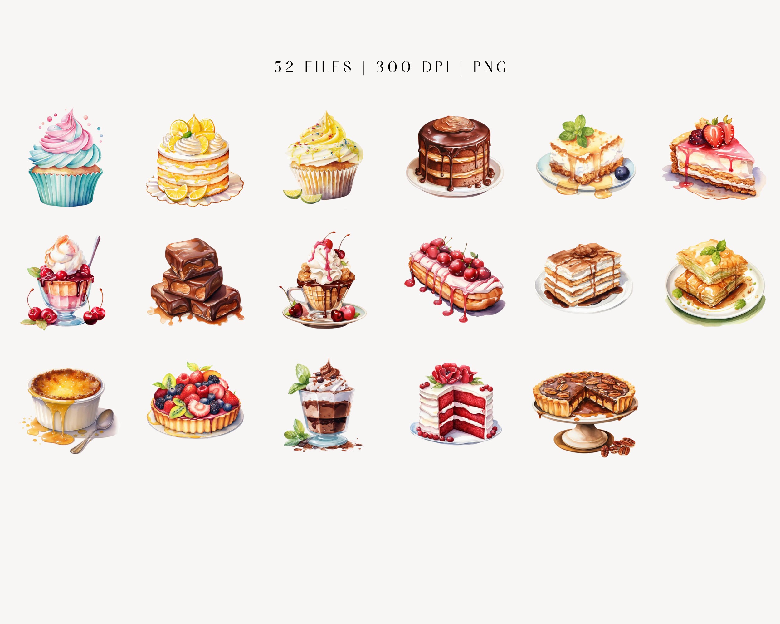 Sweet Treats Watercolor Clipart Bundle Cupcake Graphics, Chocolate Cake ...