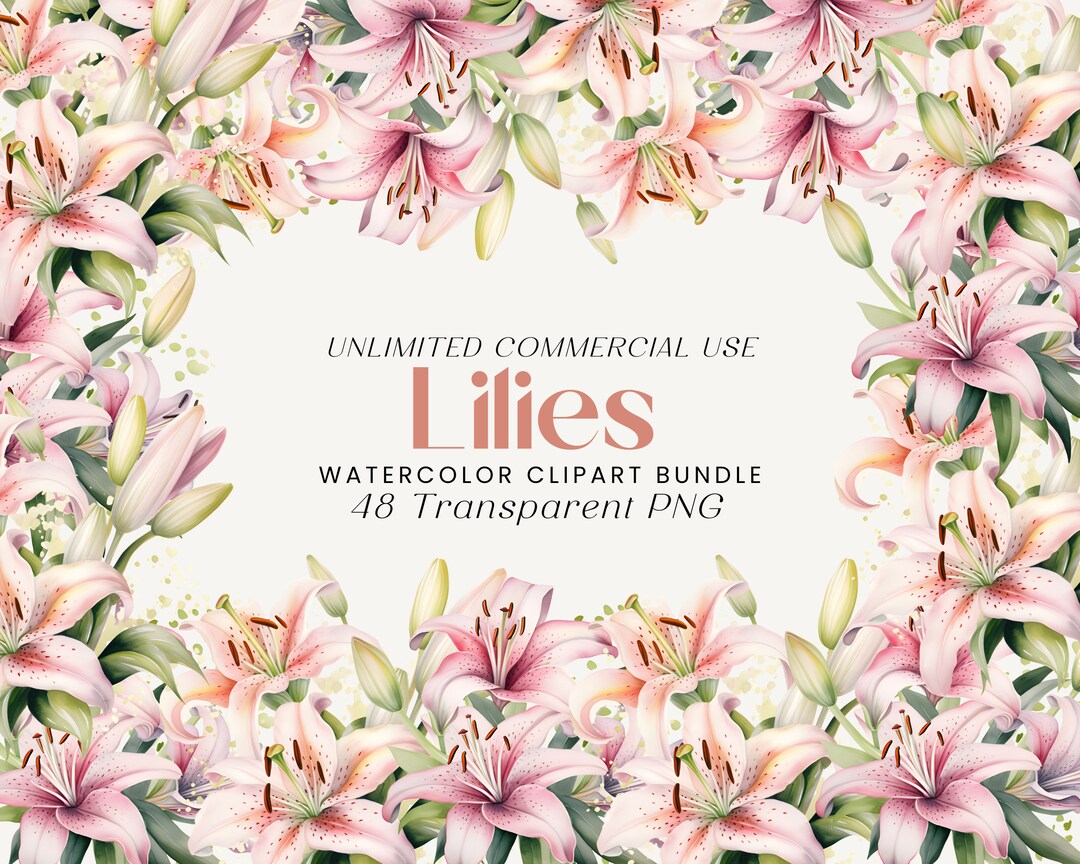 Lily Watercolor Clipart Bundle | Spring Flowers, Pink Flower Clipart ...