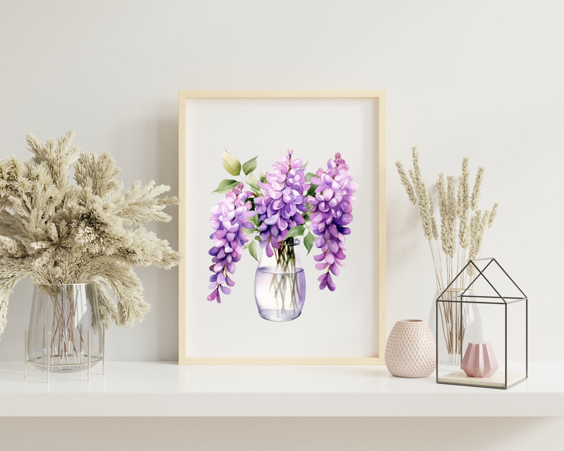 Watercolor Wisteria Clipart Bundle Purple Flowers, Wisteria Frame ...