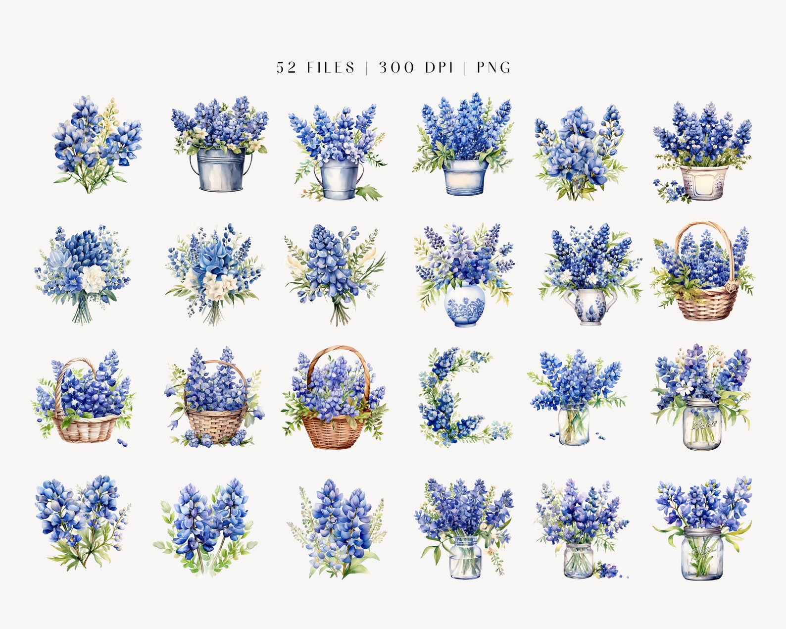 Bluebonnet Flower Clipart Bundle | Watercolor Clipart | Wedding Bouquet ...