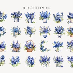 Bluebonnet Flower Clipart Bundle | Watercolor Clipart | Wedding Bouquet ...