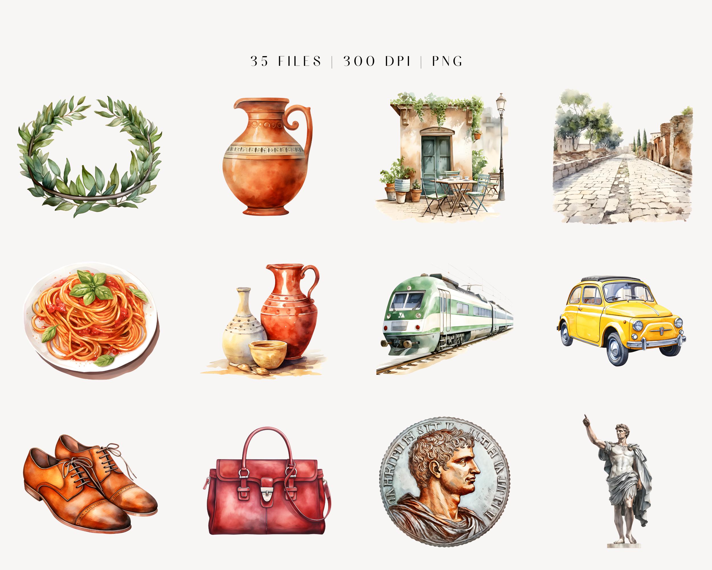 Italy Watercolor Clipart Bundle | Rome Illustrations | Italy Vacation ...