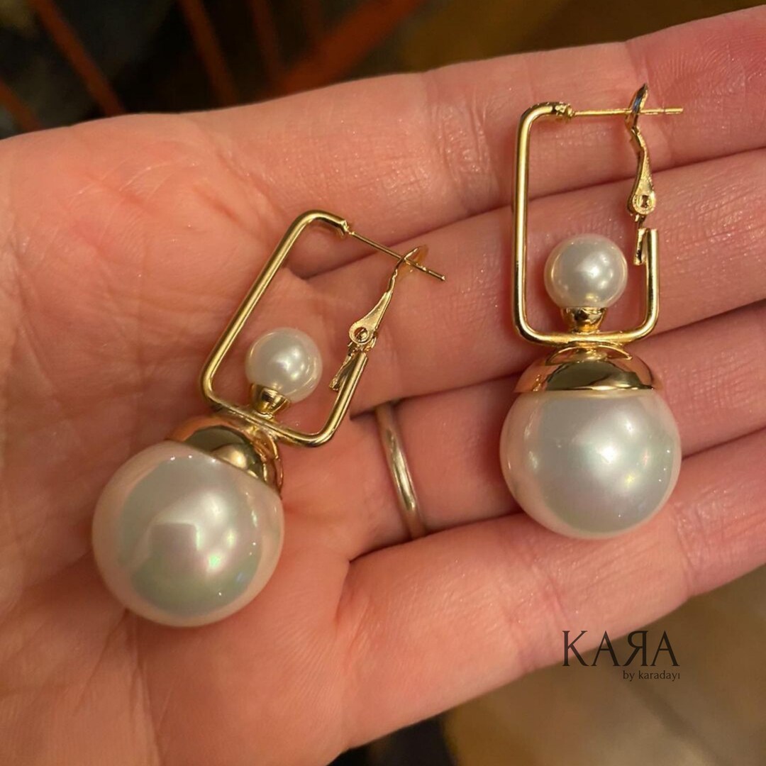 Fibonacci Pearl Earrings, 18K Gold Plated Brass Earrings, Freshwater ...