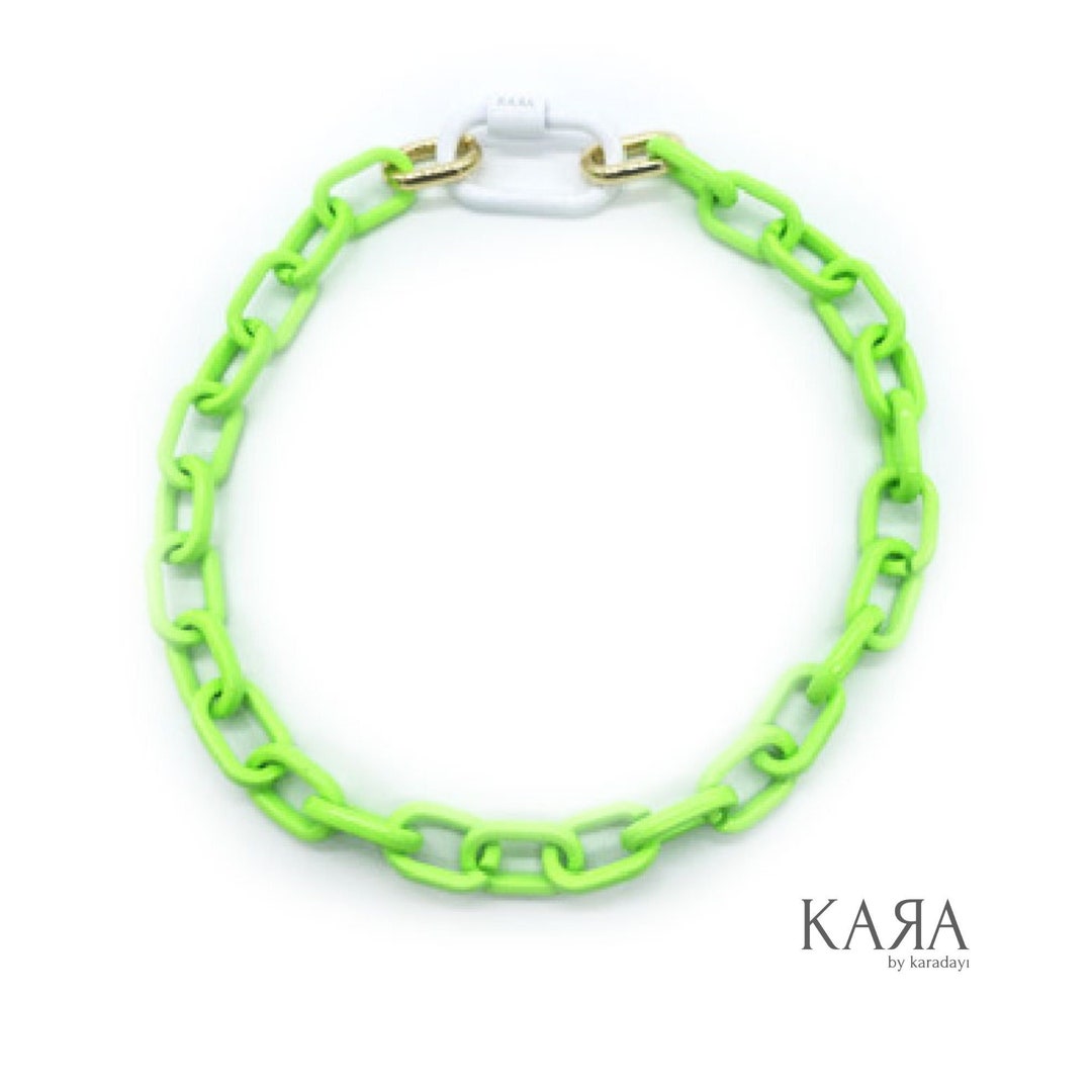 Neon Green Brass Multilink Chain Necklace Chunky Carabiner Necklace ...