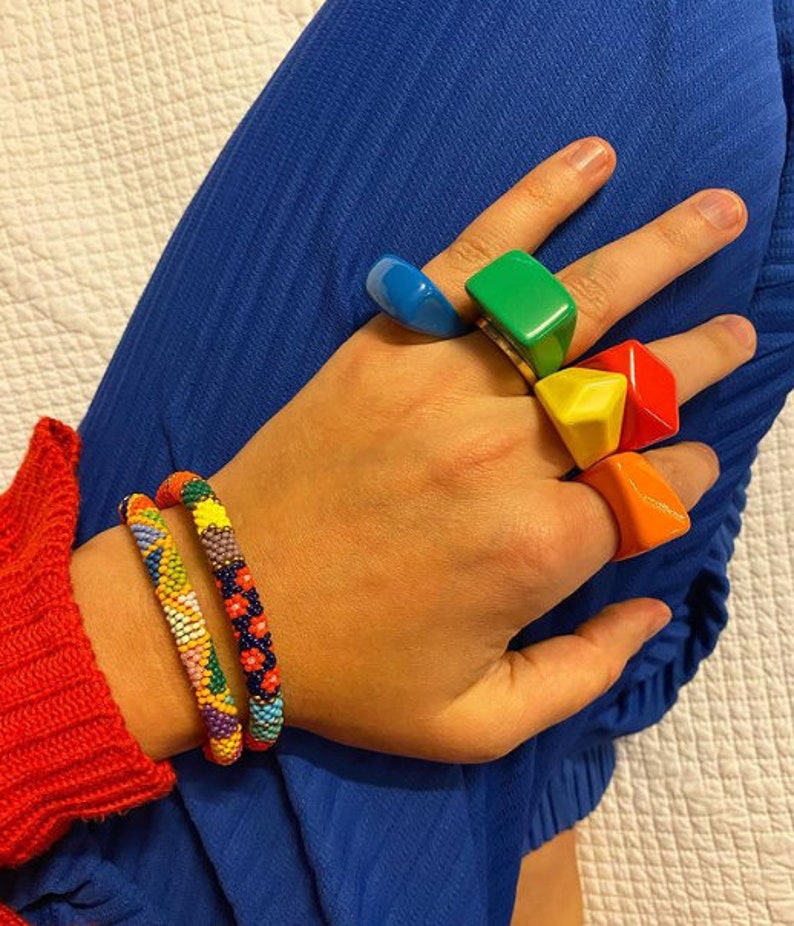 Bright Colorful Maximalist Chunky Rings Funky Acrylic Ring - Etsy