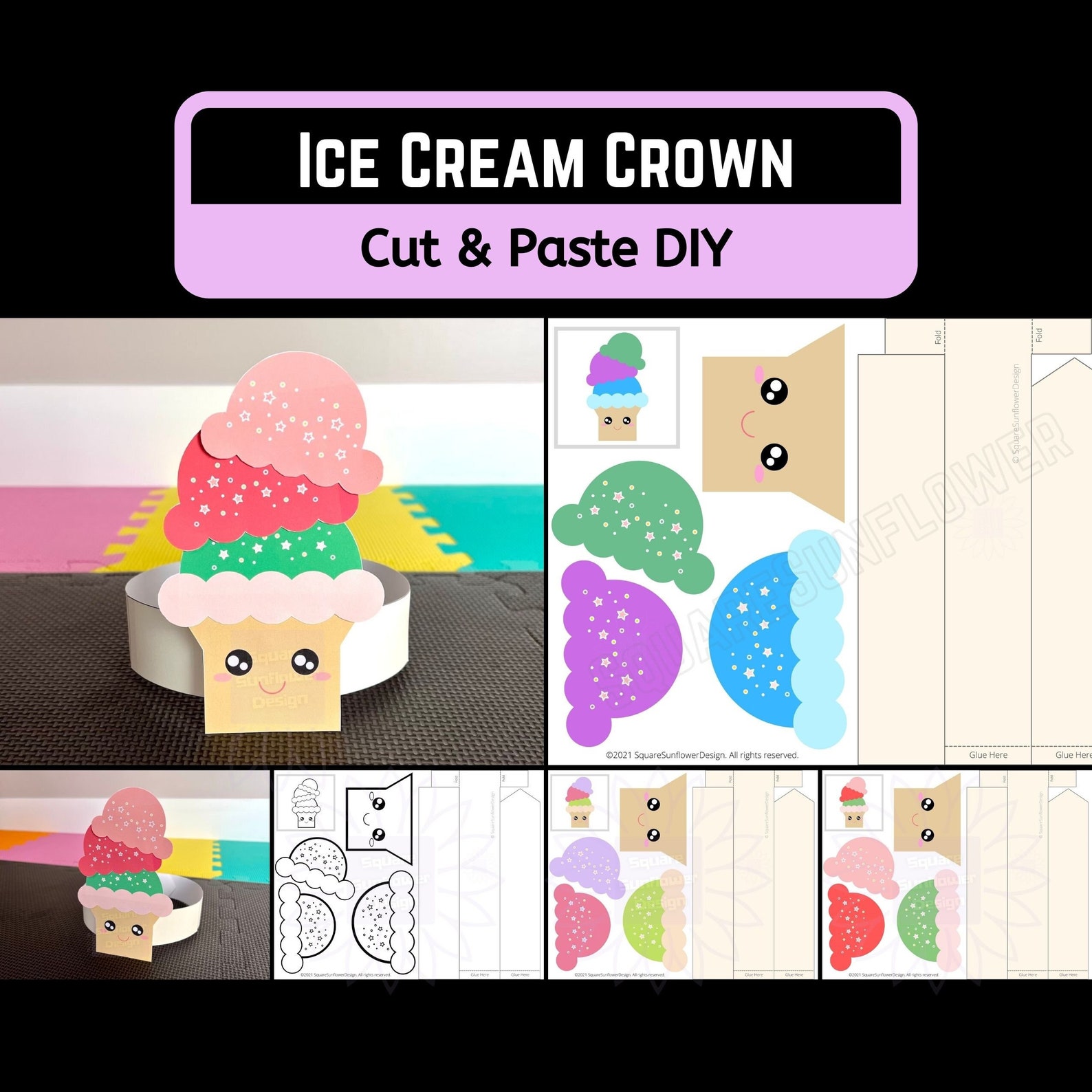 Ice Cream Printable Crown Template Fun Kids Craft Printable Cut Paste ...