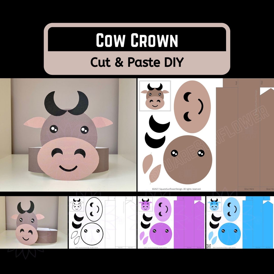 Kids Cow Headband Costume Pretend Play, Assemble Your Own Color Your ...