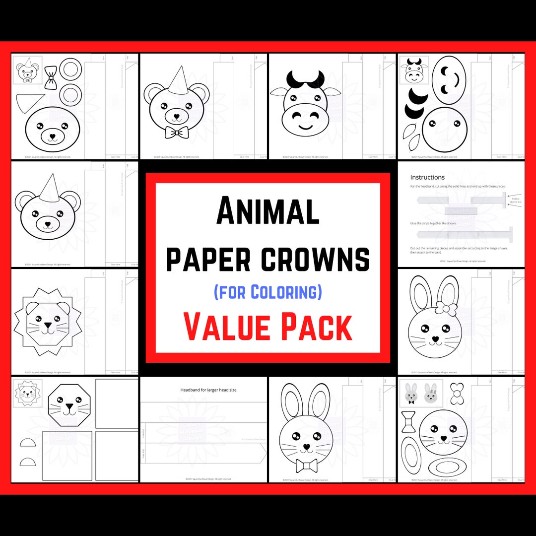 Animal Paper Crowns Value Pack Classroom Craft Kids Printable Paper ...