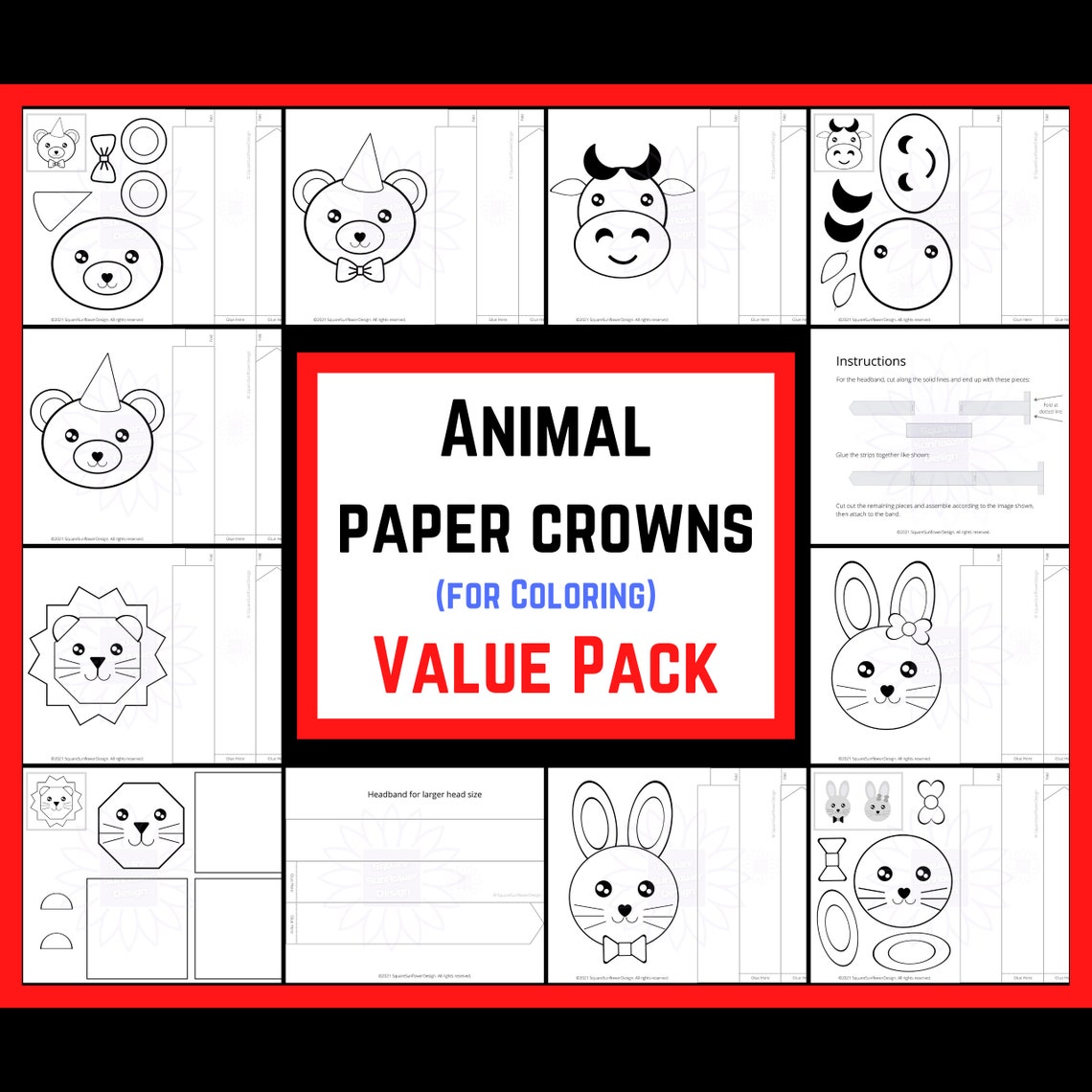 Animal Paper Crowns Value Pack Classroom Craft Kids Printable Paper ...