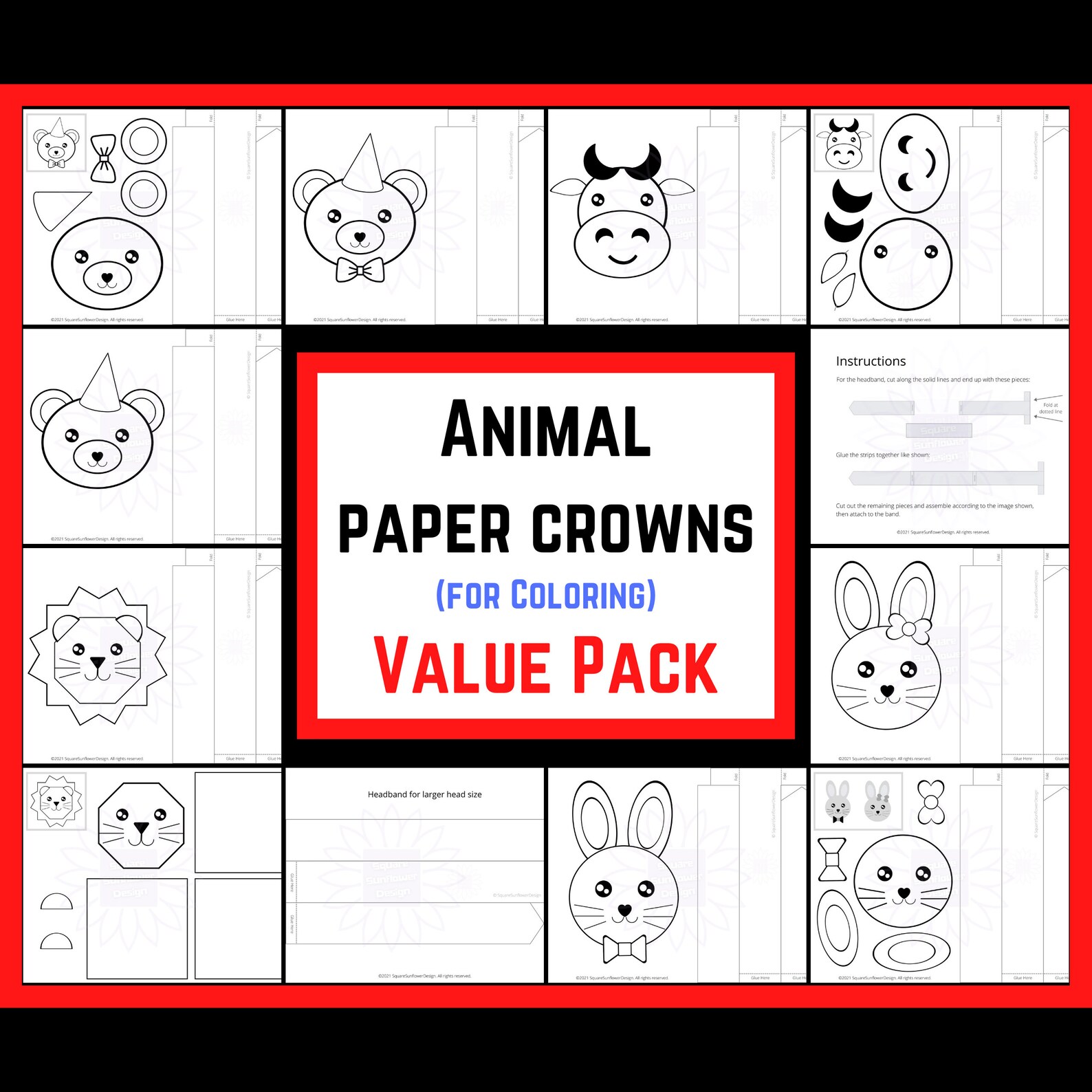 Animal Paper Crowns Value Pack Classroom Craft Kids Printable Paper ...