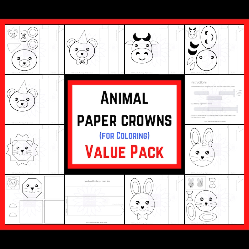 Animal Paper Crowns Value Pack Classroom Craft Kids Printable Paper ...