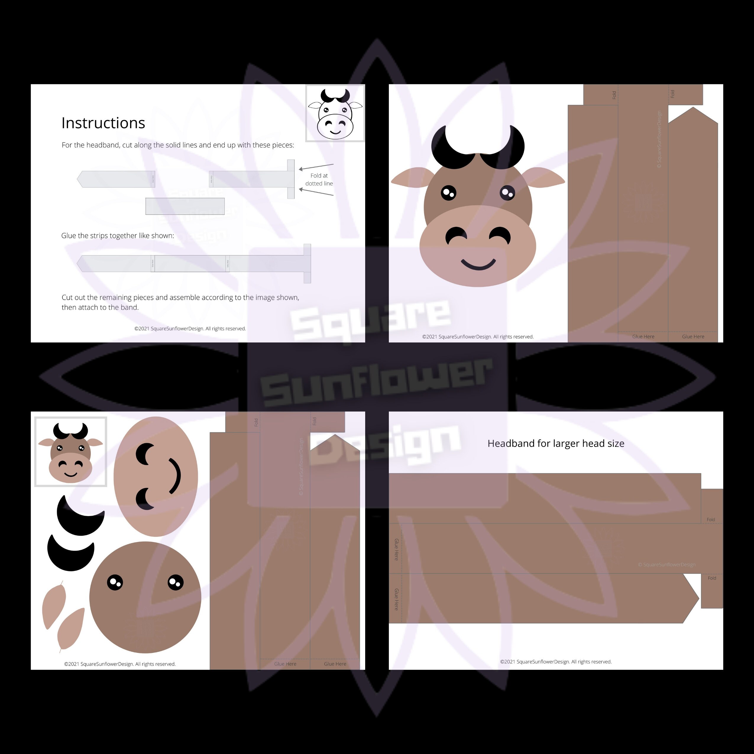 Kids Cow Headband Costume Pretend Play, Assemble Your Own Color Your ...