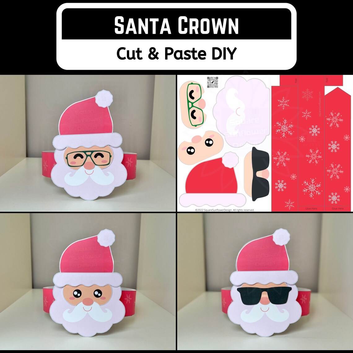Santa Printable Crown Template Build Your Own Christmas Hat - Etsy