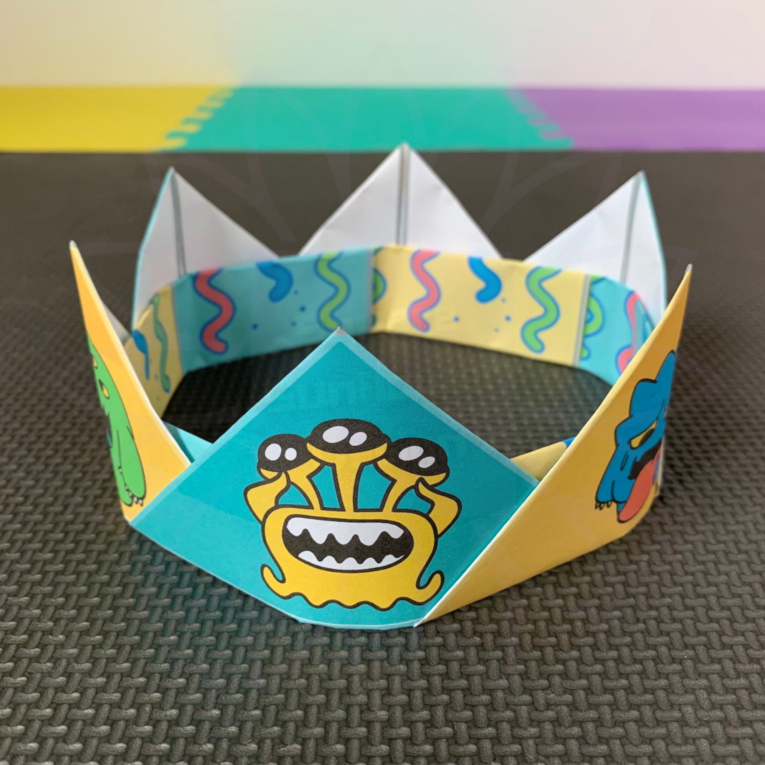 Kids Monsters Paper Crown Printable, Origami Crown Template, Preschool ...