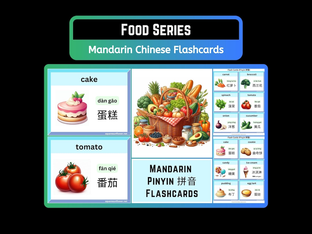 Mandarin Chinese Food Flashcards | Pinyin Bilingual Learning (digital ...