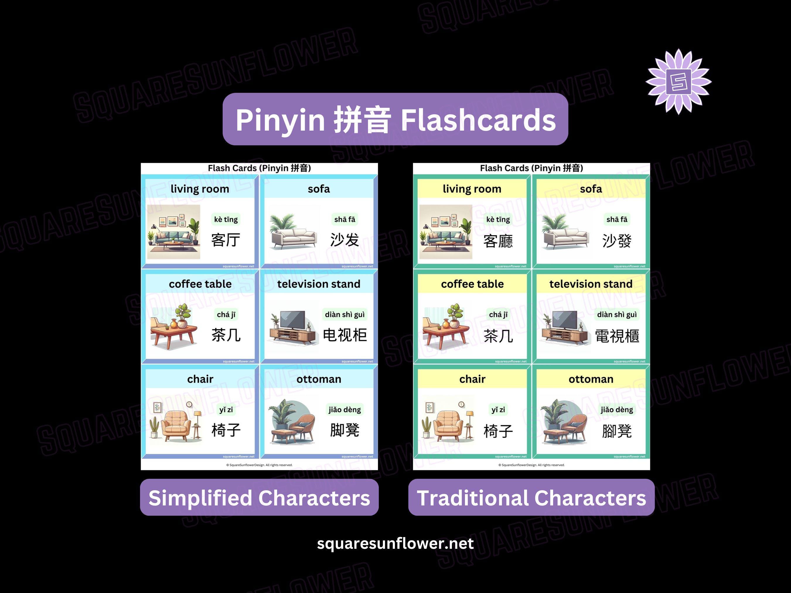 Mandarin Pinyin Flashcard for Learning House Item Names Mandarin ...