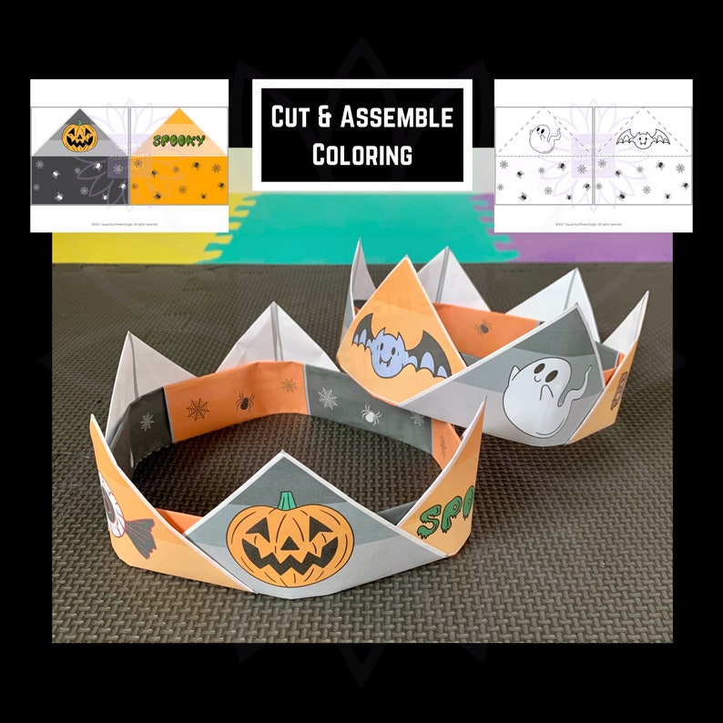 Kids Halloween Paper Crown Printable, Origami Crown Template, Paper ...
