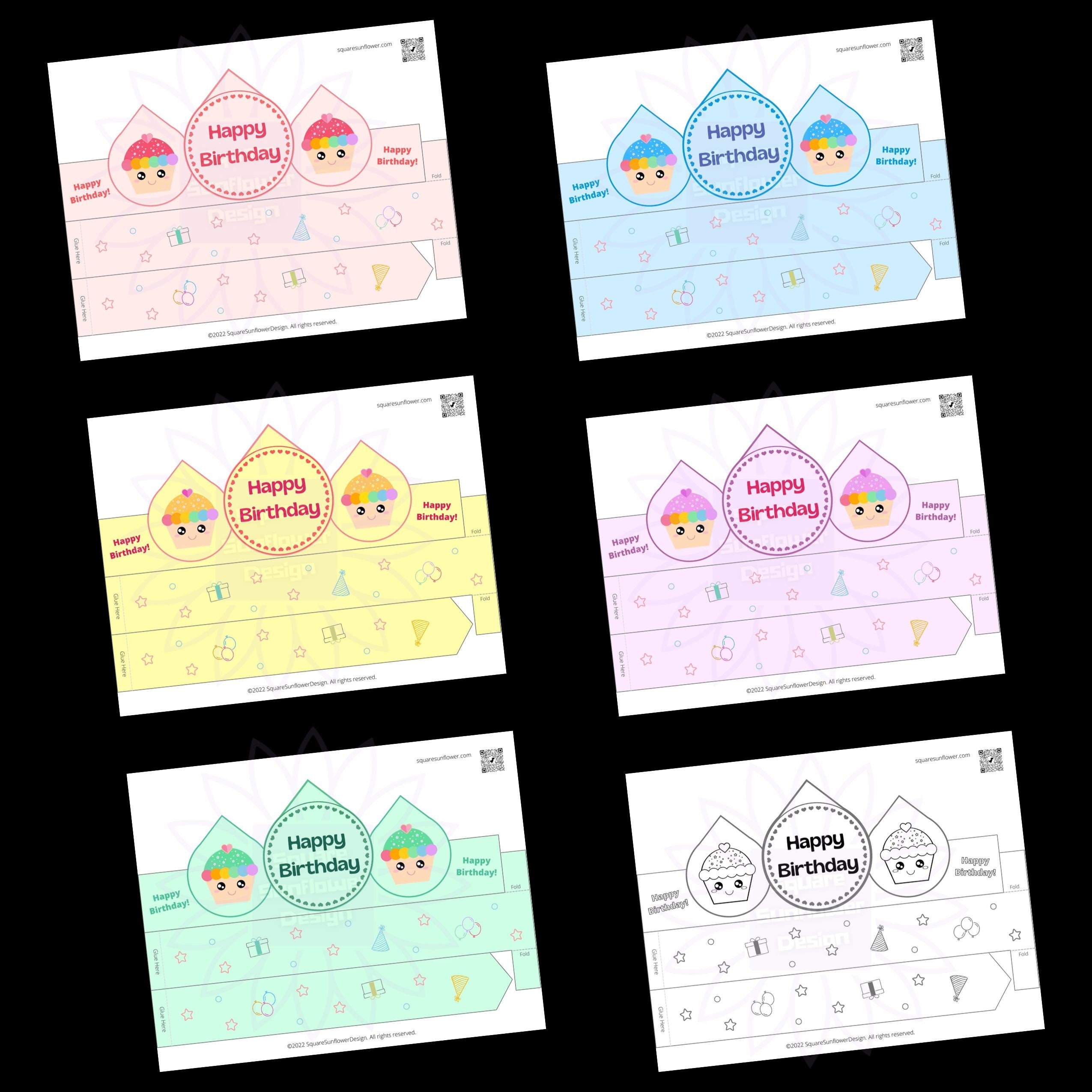 Rainbow Cupcake Happy Birthday Crown Template Preschool Kindergarten ...