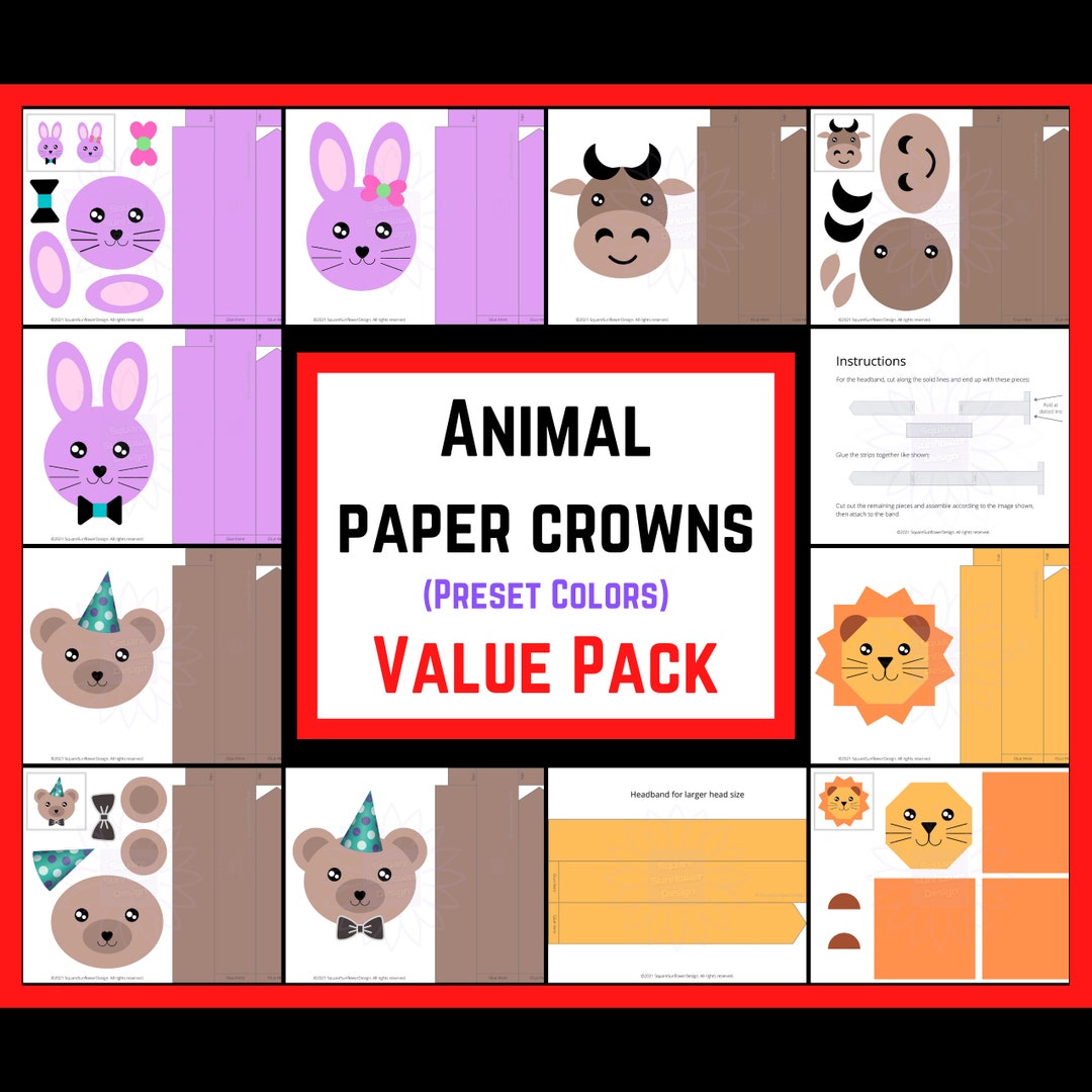 Kawaii Animal Crowns Value Pack Party Craft Printable Party Favors for ...
