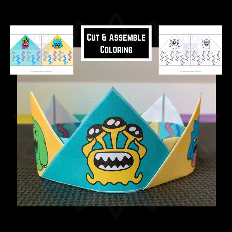 Kids Monsters Paper Crown Printable, Origami Crown Template, Preschool ...