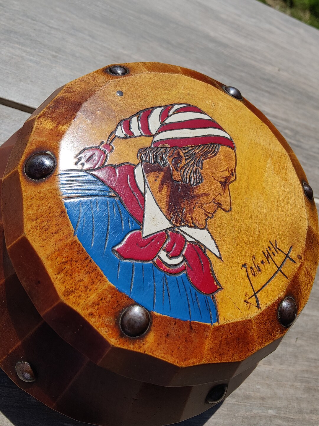 Handmade Handturned Breton France Wooden Honey Pot Pyrography Breton ...