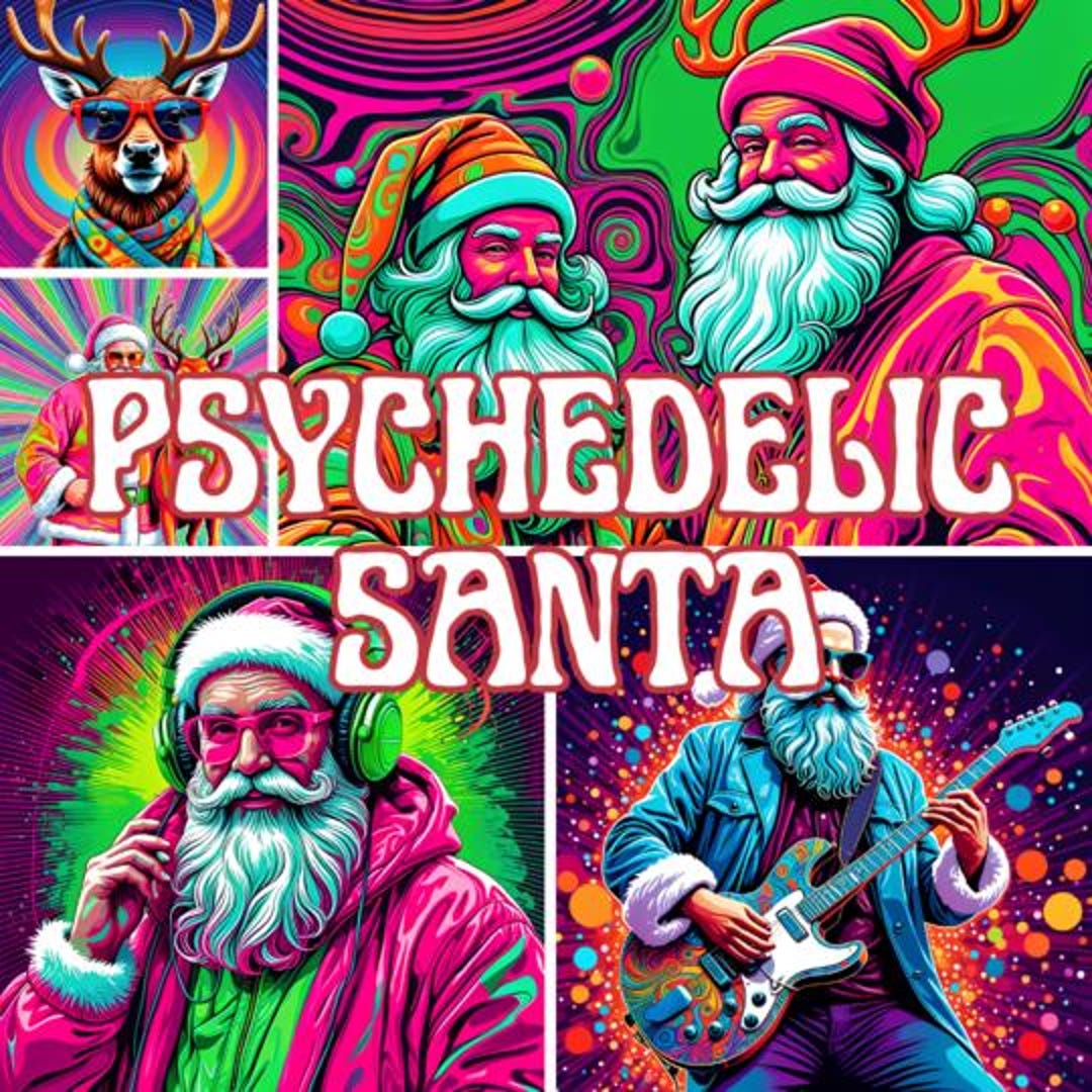 Psychedelic Santa Christmas Santa Colorful Retro Funky Santa Claus With ...