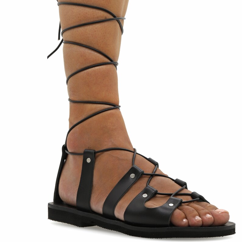 Ancient Greek Style Gladiator Sandals Leather Open Toe Flat Sandals ...