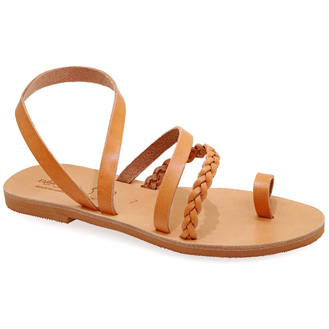Ancient Greek Leather Sandals: Toe Ring Ankle Strap Boho Summer Shoes ...