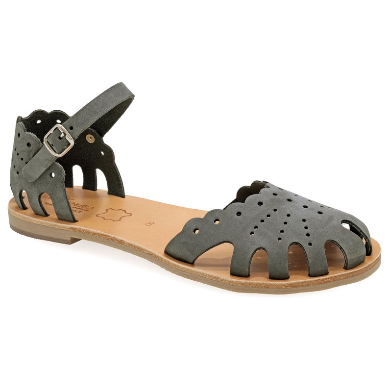 Greek Style Sandals Red Leather Closed Toe Flat Sandals | Etsy