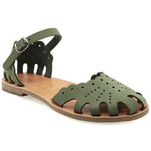 Mustard Yellow Leather Sandals Closed Toe Flat Sandals Summer Shoes for ...