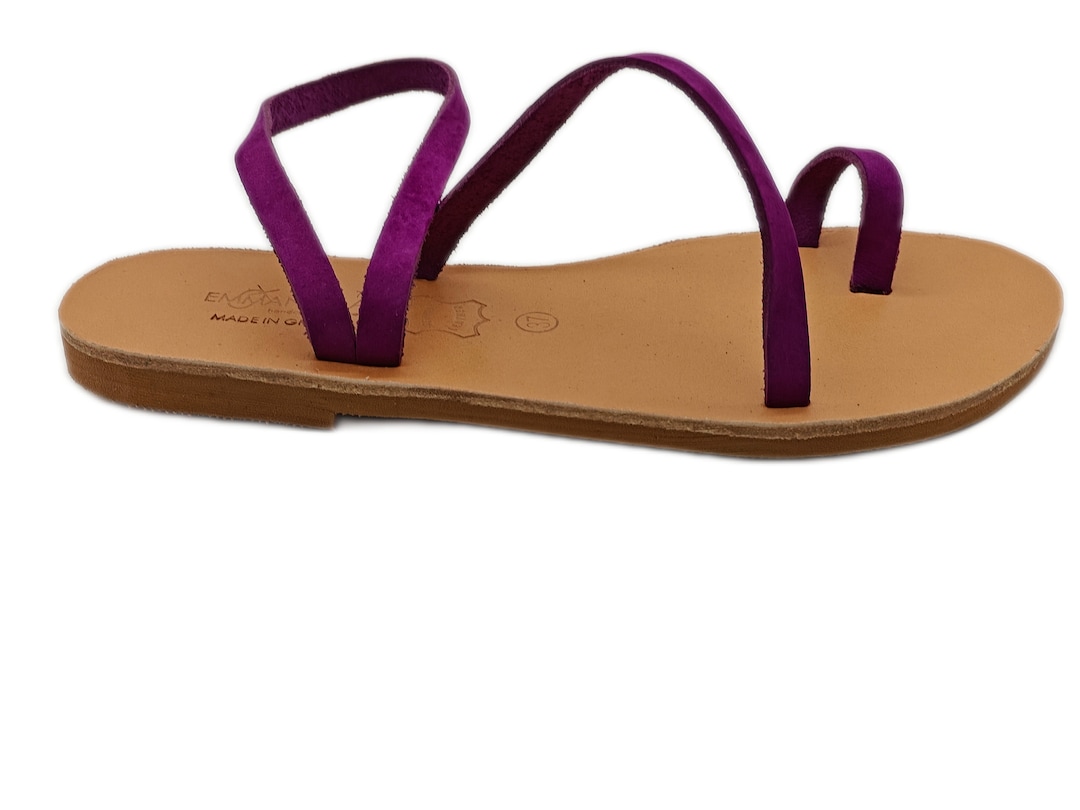 Ancient Greek Dark Magenta Leather Strappy Sandals Suede Purple Flat ...