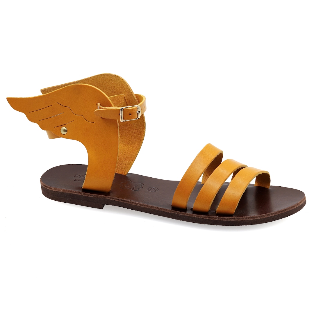 Ancient Greek Mustard Sandals With Wings Made of Real Leather ...