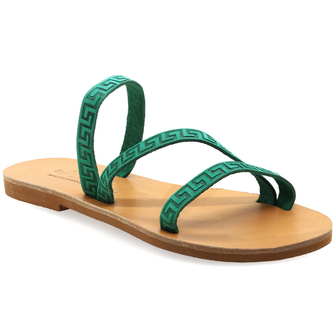 Green Suede Leather Strappy Sandals: Ancient Greek Meander Design - Etsy UK