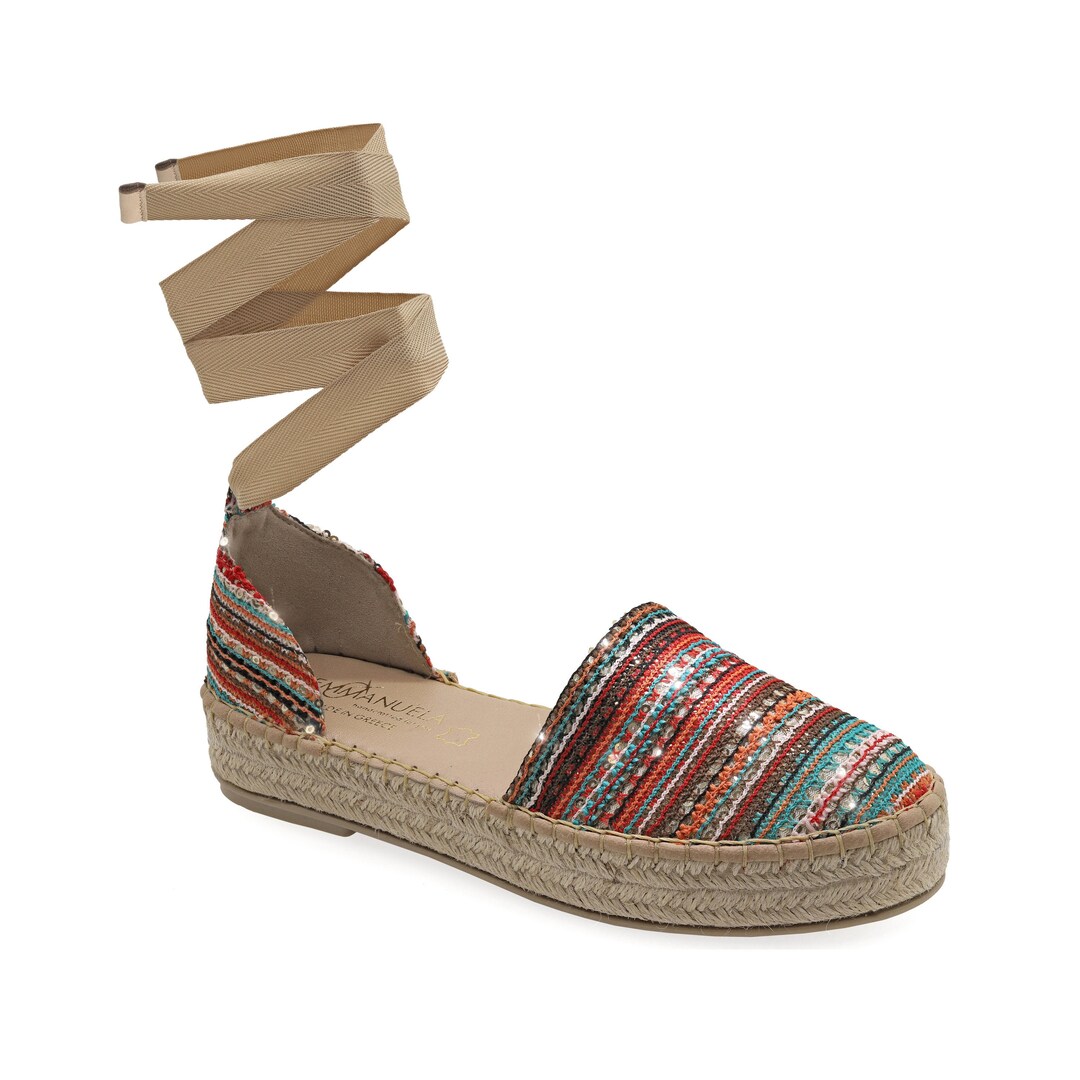 Colorful Knitted Cotton Fabric Lace up Espadrilles for Women Wedge ...