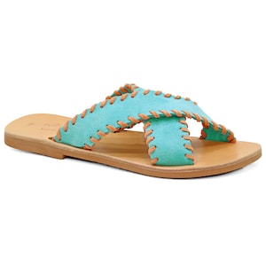 Salmon Cross Straps Suede Leather Sandals Classy Greek Sandals X ...
