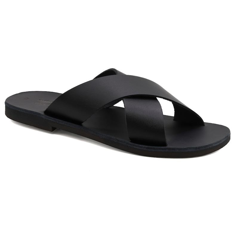 Cross Strap Leather Sandals for Men | Greek X Strappy Slide Summer Flip ...