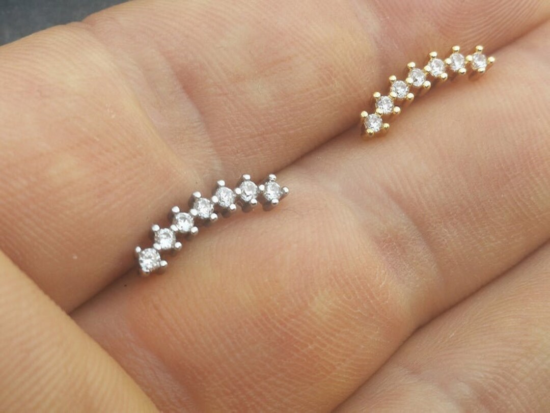 316l Surgical Steel Crystal Helix Piercing 1pcs- Crescent Helix Stud ...