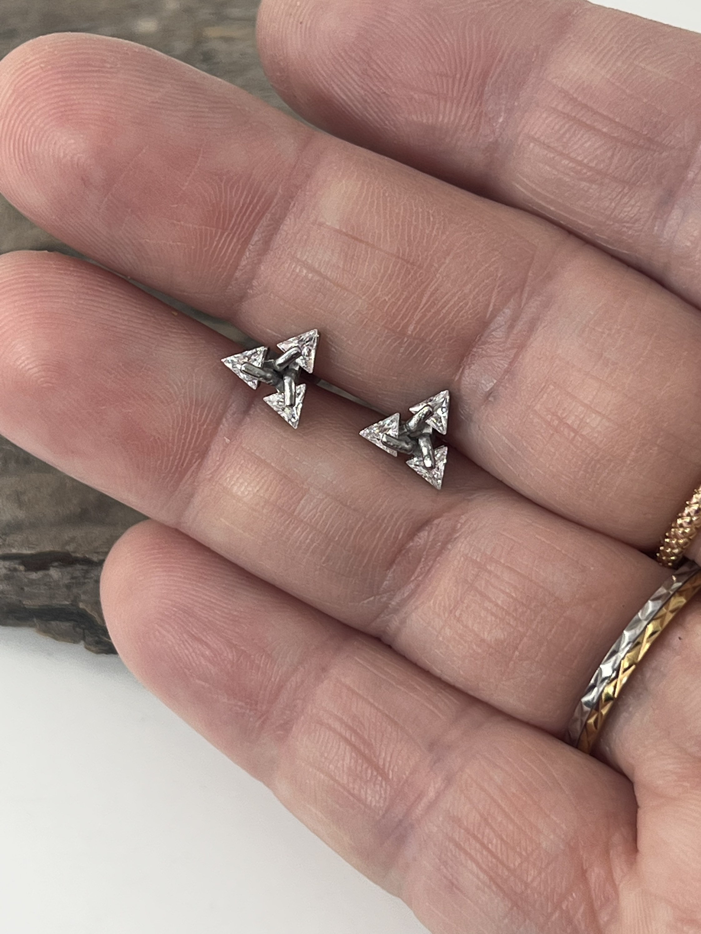 Men Stainless Steel Stud Earring - Cubic Zirconia Triangle Earring ...