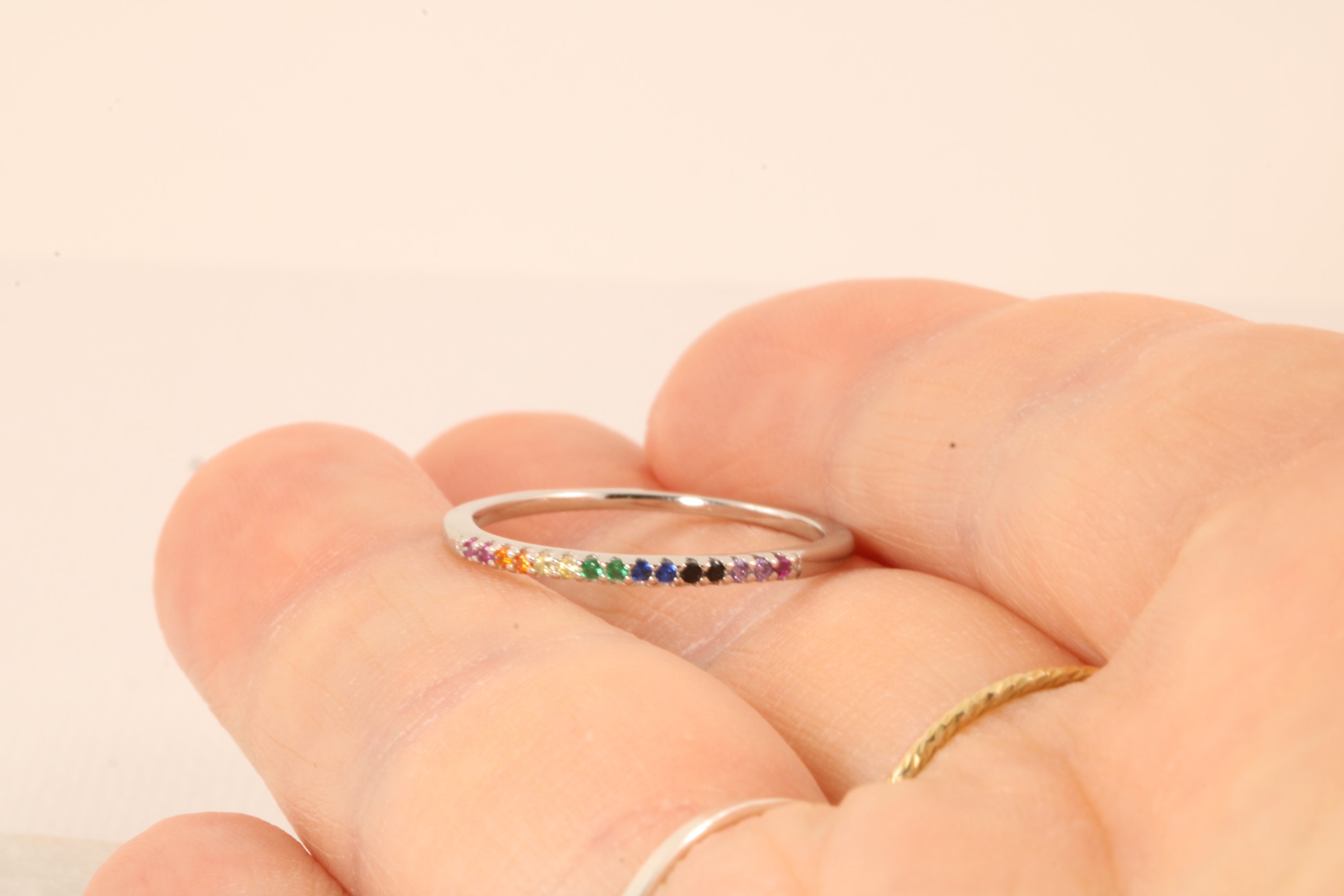 NEW 925 Sterling Silver Rainbow Ring Thin Stacking Wedding - Etsy Denmark