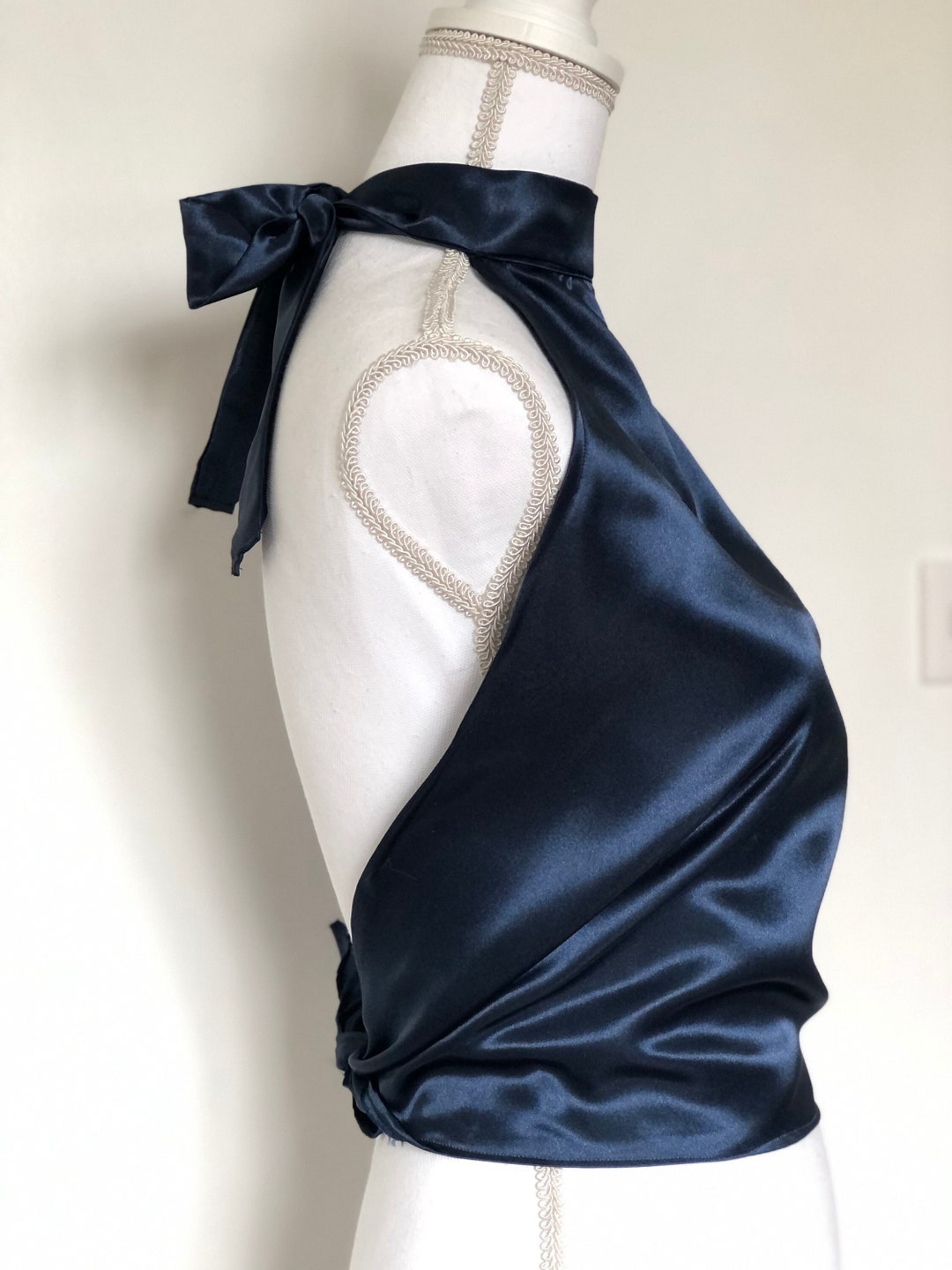 Ocean Navy Blue Satin Backless Top - Etsy